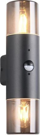 Trio Leuchten Außen Wandleuchte Hoosic 222260232, Druckguss Aluminium Schwarz matt, Schirm Acryl rauchfarbig, exkl. 2x E27, Bewegungssensor