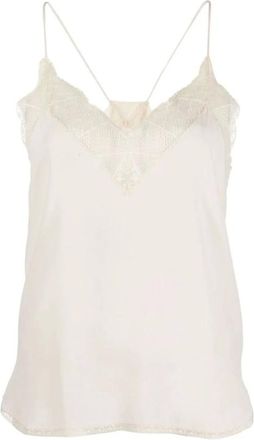 Zadig&Voltaire Femme, Tops, Blanc, Taille: 38 FR D&eacute;bardeur en Soie et Dentelle &agrave; Col V