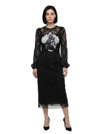 Dolce & Gabbana Lace Insert Graphic Dress - Black