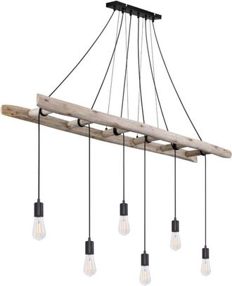 Globo Lighting Pendelleuchte irmgard 6-flammig mit Leiter Holzbalken 192cm lang, Breite 160cm