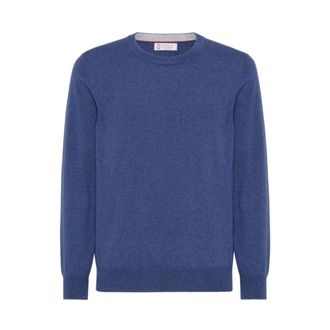 Brunello Cucinelli Blauer Kaschmir Rundhalsausschnitt Pullover - - Knitwear - Herren - Blau - M