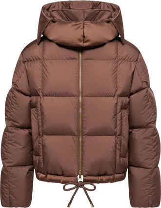 Moncler Moncler Doudoune &Agrave; Matelassage Carr&eacute; &Agrave; Capuche Legerete, Femme, Marron, Taille: 0