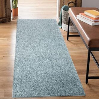 Carpet City Shaggy Tapis de salon/de couloir, &agrave; poils longs, motif uni, turquoise, 80 x 300 cm, doux et moelleux, moderne, convient &eacute;galement &agrave; la chambre &agrave; couch
