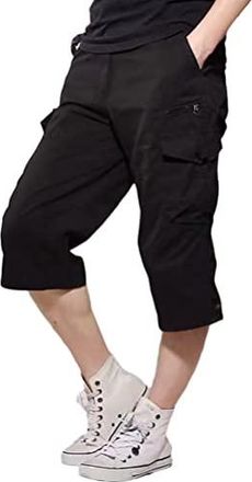 Onsoyours Hommes Cargo Shorts en Coton Bermuda Pantalon 3/4 Pantacourt Casual Multipoches Décontracté Eté Hommes Short de Sport Court Pantalon B Noir 3XL