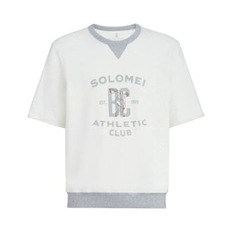 Brunello Cucinelli Homme, Tops, Blanc, Taille: S T-shirt avec Imprim&eacute;