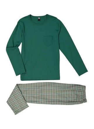 CALIDA Herren Pyjama gr&uuml;n Jersey-Baumwolle Gemustert