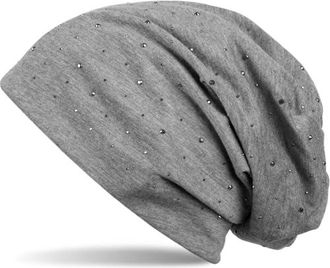styleBREAKER Bonnet Classique Type Beanie, avec Application de Beaux Clous en Strass, Unisexe 04024037, Couleur:Gris