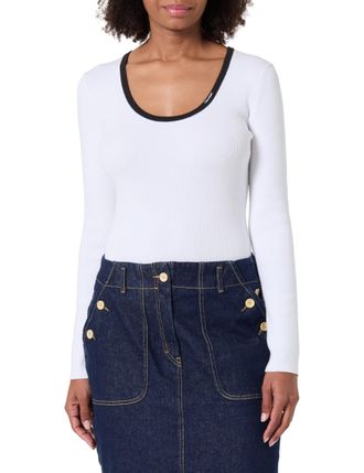 Calvin Klein Jeans Damen LS Color Blocked Cotton Sweater LV044D360G Sweaters, Schwarz (Black), XL, Schwarz (Black), XL