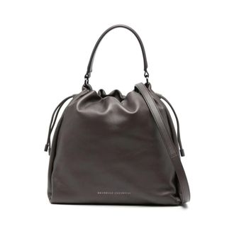 Brunello Cucinelli Femme, Sacs, Gris, Taille: ONE Size Sac en Cuir Gris avec D&eacute;tail de Cha&icirc;ne