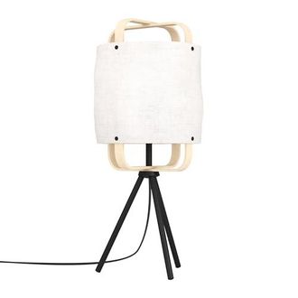 Eglo Stativ Tischlampe Surfleet, Tischleuchte aus Holz, Baumwolle in Leinen-Optik und Metall in Schwarz, kleine Stehlampe, Lampe f&uuml;r Wohnzimmer und Schlafz