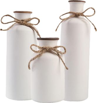 DOITOOL 3 Stück Keramik vasen Weiß Rustikale Deko Vasen für Trockenblumen Wohnzimmer Schlafzimmer Tischdeko Moderne Blumenvase für Zuhause und Büro