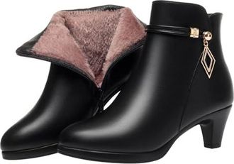 Generic Bottines Femme Elegant &agrave; Talon Moyen Bout Pointu Bottes Courtes Avec Doublure Chaude en Peluche Semelle Antid&eacute;rapante Chaussures D&eacute;contract&eacute;e Automne 