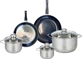 Fackelmann ELO 9723350 Batterie de cuisine 5 pièces, Ensemble de 2 Poêles de cuisson 20 et 24 cm et 3 faitouts 12, 14 et 20 cm Elo Prima Brillant, inox, inductio