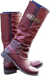 Generic Bottes mi-mollet &agrave; talons bas pour femme en similicuir - Chaussures de marche larges - Vintage - Fermeture &eacute;clair - Bottes mi-mollet pour femme - Bott