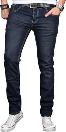 Alessandro Salvarini Jean slim fit pour homme en denim stretch délavé, Bleu indigo, 31W x 32L