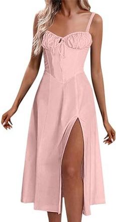 Generic Robes amincissantes 2026 2024 Casual Dentelle Slim Split Sling Robe Haut de Gamme Femme, rose clair, M