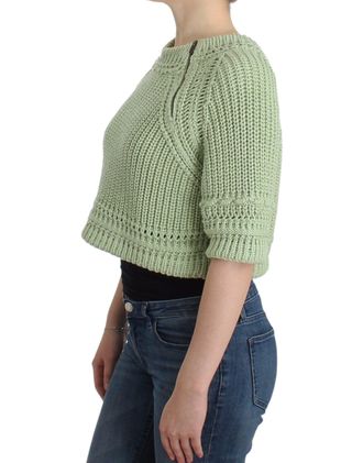 Ermanno Scervino Womens Green Cropped Knit Sweater Knitted Jumper Cotton Blend Clothing