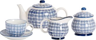 Nicola Spring Handgedrucktes Tee -Set - Marine - 15pc