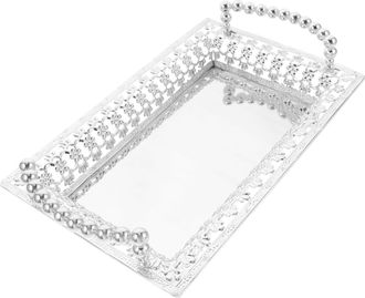 DOITOOL Nordisches Silbertablett Obstteller mit Henkel Spiegelnde Metall Servierplatte f&uuml;r Snacks und Trockenfr&uuml;chte Leichtes Dekoratives Tablett f&uuml;r Zuhause 