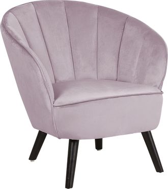 Beliani Sessel Samtstoff rosa Muschelform mit Holzbeinen Dunkelbraun Retro Galmour Dala