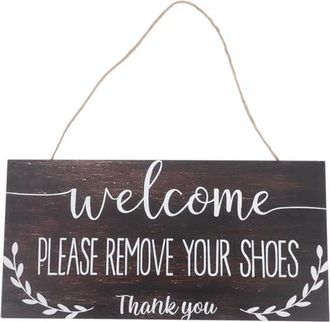 Cabilock Panneau Suspendu En Bois Pour Chaussures: veuillez enlever vos chaussures sign &Eacute;Tiquette De Porte D&eacute;Corative Avec Corde En Jute 29X14.5Cm