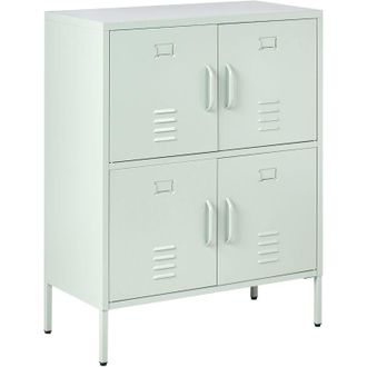 Beliani Armoire de Rangement Buffet M&eacute;tallique &agrave; 4 Portes pour Bureau &agrave; Domicile Vert Menthe Holbeck