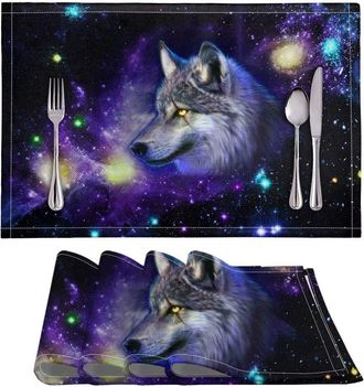 CHAQLIN Galaxy Animal Wolf Platzsets Set Hitzebeständig Rutschfeste Tischsets Esszimmertisch Zubehör Platzsets 4 Pack Leicht zu reinigen Tischsets