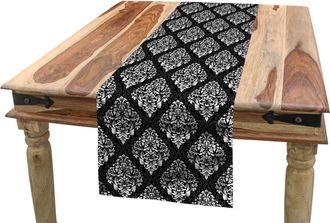 Abakuhaus Damast Tischläufer, Timeless Laubblätter, Esszimmer Küche Rechteckiger Dekorativer Tischläufer, 40 x 300 cm, Weiß Schwarz und Grau