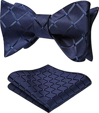 Hisdern Homme Noeud Papillon à Carreaux Bleu Marine et Mouchoir de Ensemble Noeuds Papillon Pochette pour Hommes de Fete Mariage