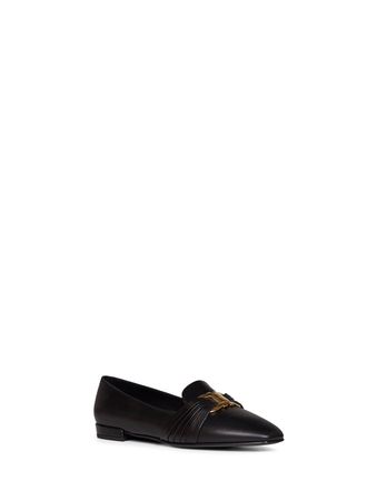Ferragamo Womens Loafers Lumie Black Goat Fur Ballerina Shoes
