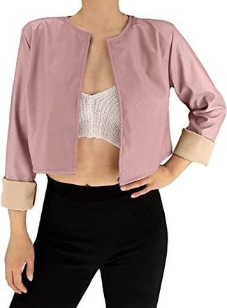 JOPHY & CO. Veste courte légère à manches longues sans col en simili cuir (cod. 6352) (Rose, L)