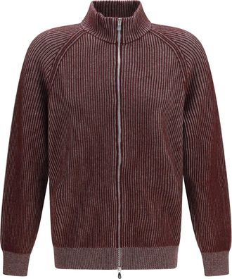 Brunello Cucinelli Vanis&eacute; Cashmere Rib-Knit Cardigan - Burgundy