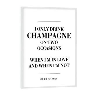 artboxONE Poster mit wei&szlig;em Rahmen 18x13 cm Schwarzwei&szlig; Champagne Quote - Bild Coco Chanel Coco Chanel Fall in Love