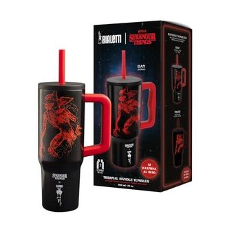 Bialetti Gobelet isotherme avec anse Stranger Things, 900 ml - couvercle avec paille, brille dans le noir, maintien parfait de la température, non compatible l