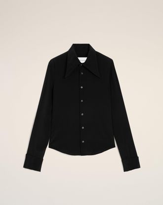 Ami Chemise Ajust&eacute;e Noire Col En Pointe en Soie M&eacute;lang&eacute;e Noir - 34 - Femme
