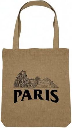 Fabulous Sac Shopping Tote Bag Aspect Lin - Paris Minimalist Louvre France Ville - Sac de Courses Toile Epaisse 360g Beige Naturel Cabas Port&eacute; Epaule Solide Im