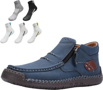 Generic Bottes de conduite &agrave; enfiler en cuir de qualit&eacute; sup&eacute;rieure pour homme - Fermeture &eacute;clair lat&eacute;rale antid&eacute;rapante - Bout large - Pour la randonn&eacute;e, la m