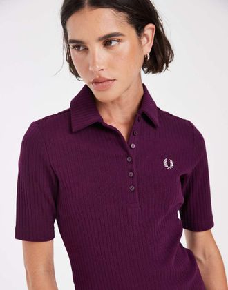 Fred Perry Polo en maille large c&ocirc;tel&eacute;e - Prune-VIOLET