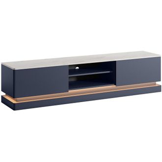 Vente-Unique Pascal Morabito - Meuble tv 2 tiroirs et 2 niches avec LEDs en mdf - Bleu et effet marbre blanc - devika de