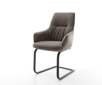 DELIFE Freischwinger Zelia-Flex mit Armlehnen Strukturstoff Soft Taupe Freischwinger flach Schwarz Taschenfederkern, Esszimmerst&uuml;hle