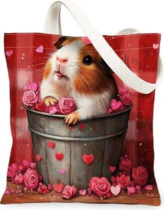 Generic Sac fourre-tout en toile pour le shopping 33 x 38 cm, sac d&eacute;picerie r&eacute;utilisable pour la Saint-Valentin, motif cochon dInde, d&eacute;coration cadeau