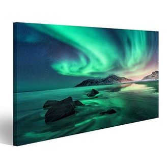 Islandburner Tableau sur toile Aurore. Aurores bor&eacute;ales dans les &icirc;les Lofoten, en Norv&egrave;ge. Ciel avec des lu Poster, Cadeau, Images LEB-1P-FR