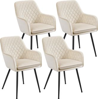 Yaheetech Esszimmerstühle 4er Set Küchenstühle, Polsterstühle mit Armlehnen Metallbeine, Seesel aus Samtstoff für Arbeitszimmer/Wohnzimmer, Beige
