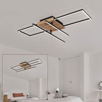 Globo Lighting Lampe de salon, plafonnier en m&eacute;tal noir, aspect bois moderne, spots orientables, m&eacute;tal noir mdf marron opale, 1x led 24W 1800Lm 3000K, HxLxP