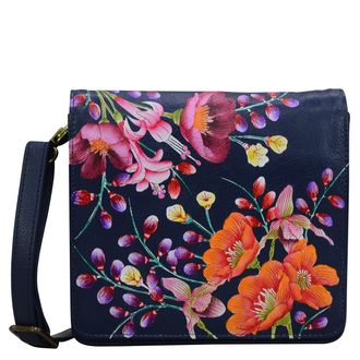 Anuschka Kleiner Handbemalter Messenger Bag aus echtem Leder - Moonlit Meadow