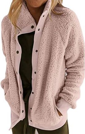 Generic Veste polaire Sherpa pour femme - Manteau dhiver à manches longues avec boutons - Vêtement dextérieur en polaire chaude et pelucheuse pour lhiver, la 