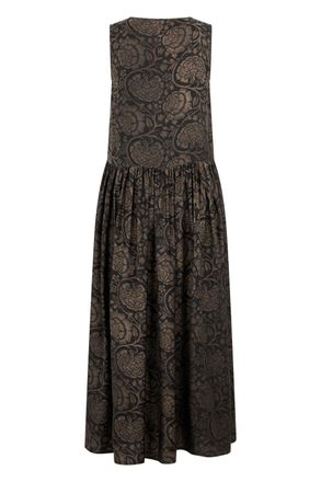 Uma Wang Womens Long Dress Black-Tan Viscose Black/tan