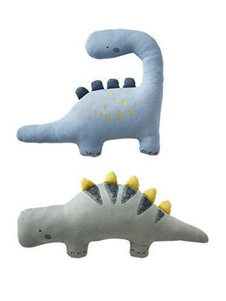 Vertbaudet Lot de 2 Coussins Dinosaures Petit Dino Bleu/Kaki TU
