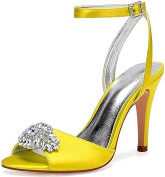 Generic Chaussures De Mariage Femme Talon Aiguille Mariée Bride Haut Chaussure Bout Ouvert Mariage Chic Heel Sandales 10.5Cm,Jaune,41 EU