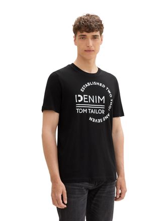 Tom Tailor Herren Basic T-Shirt mit Logo-Print,29999 - Black, M